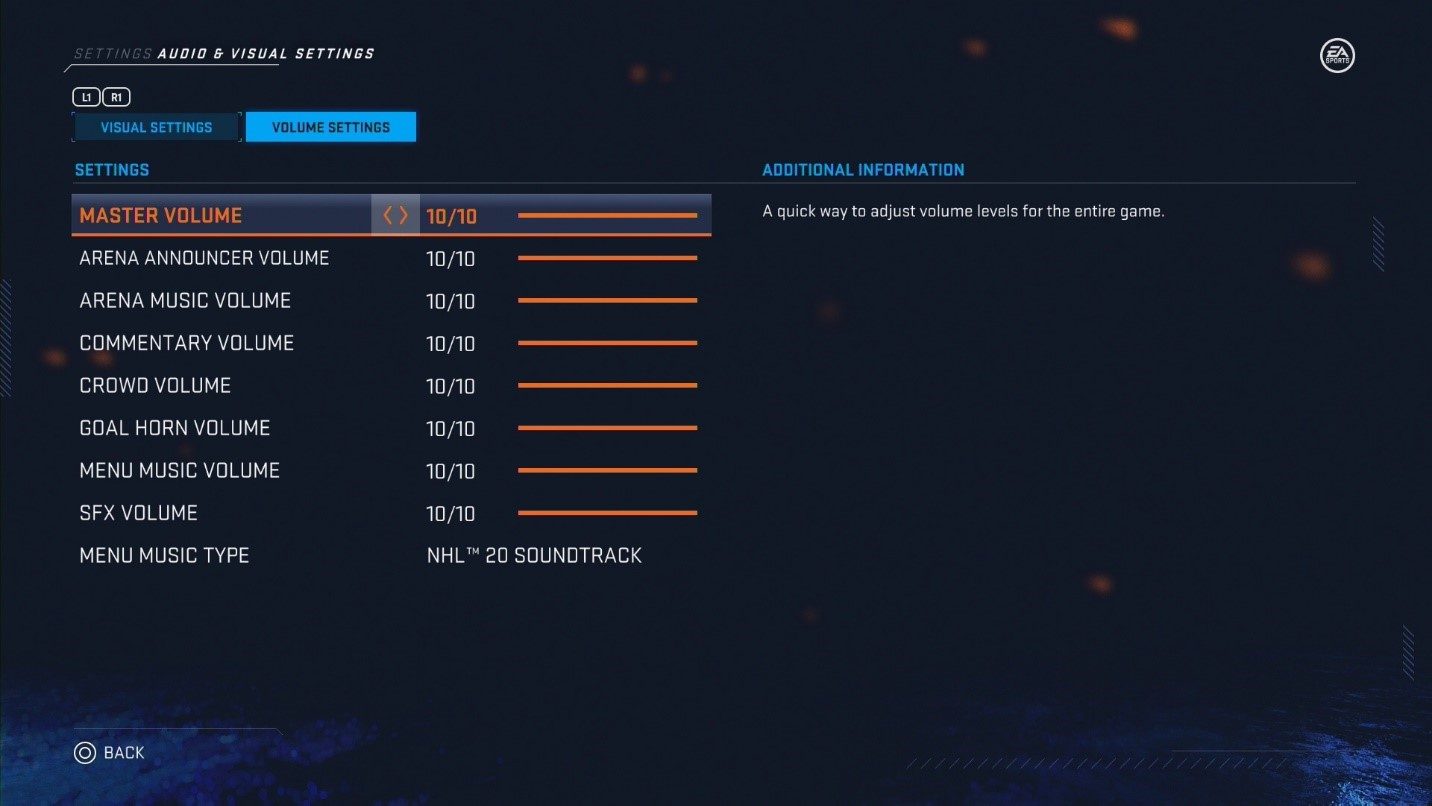 NHL 20 Audio & Visual Settings For PS4