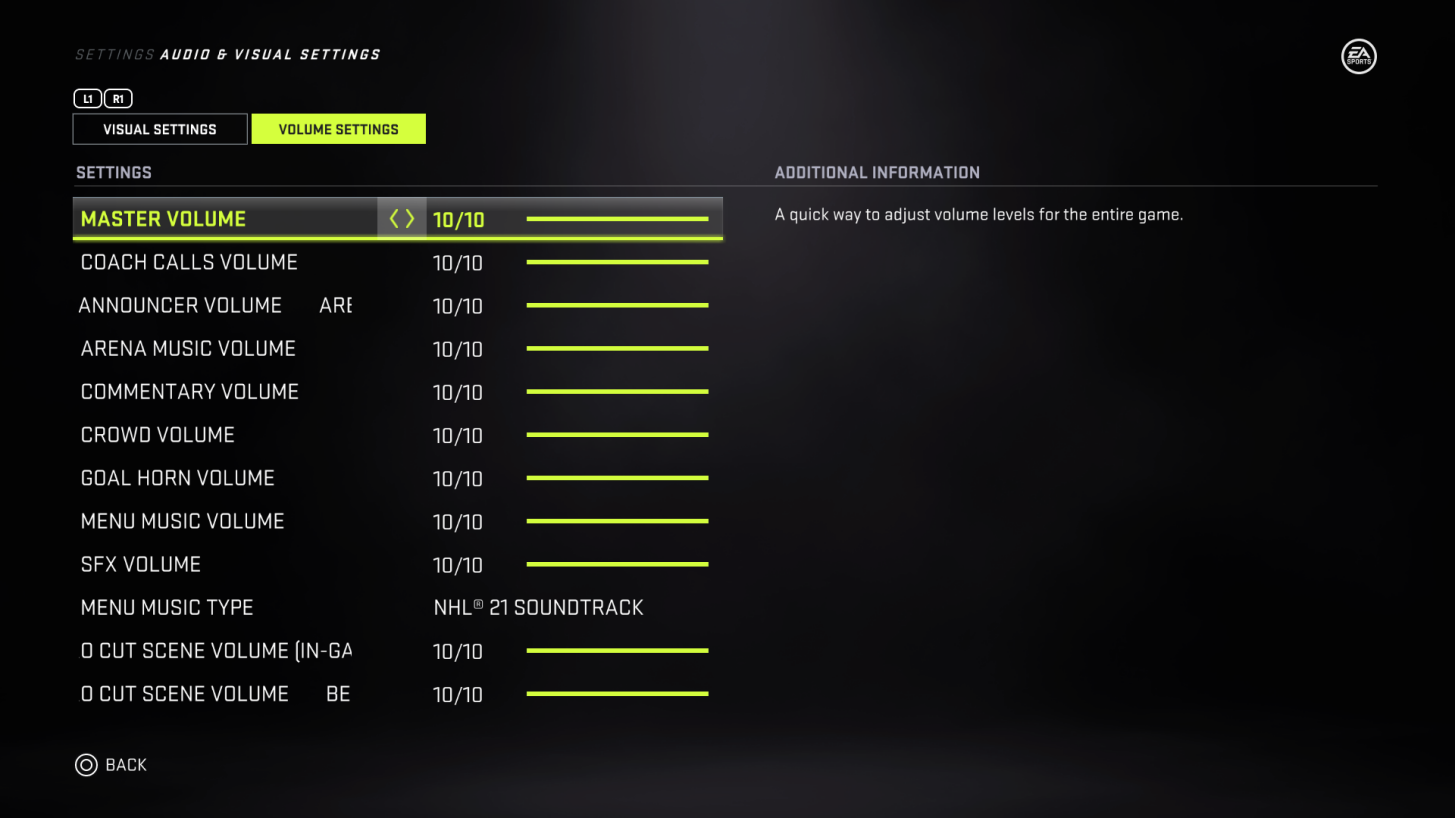 NHL 21 Audio & Visual Settings For PS4