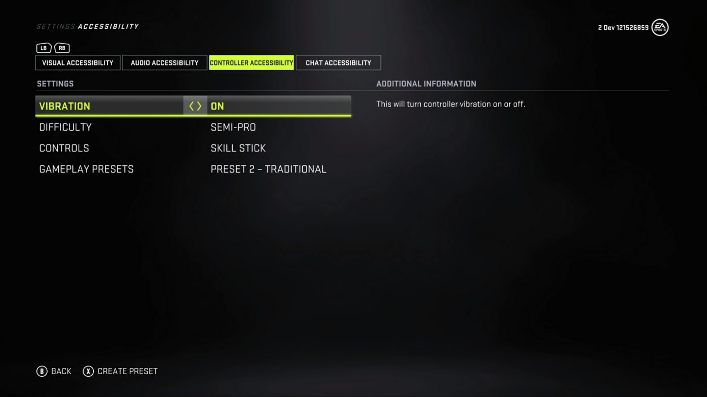 NHL 21 Accessibility Settings For Xbox One