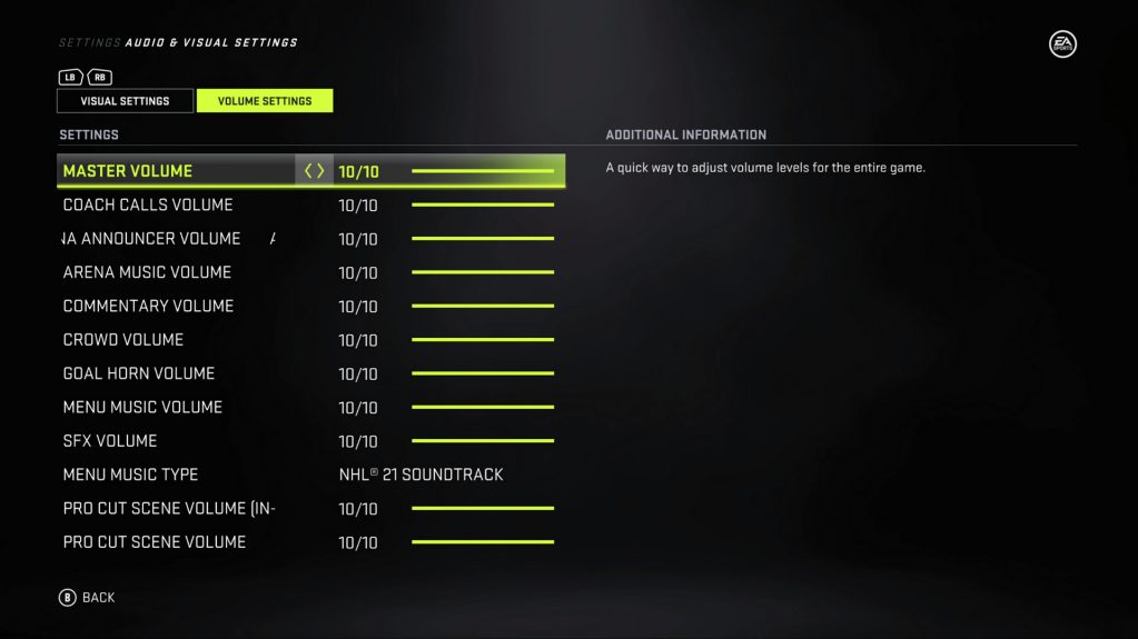 NHL 21 Audio & Visual Settings For Xbox One