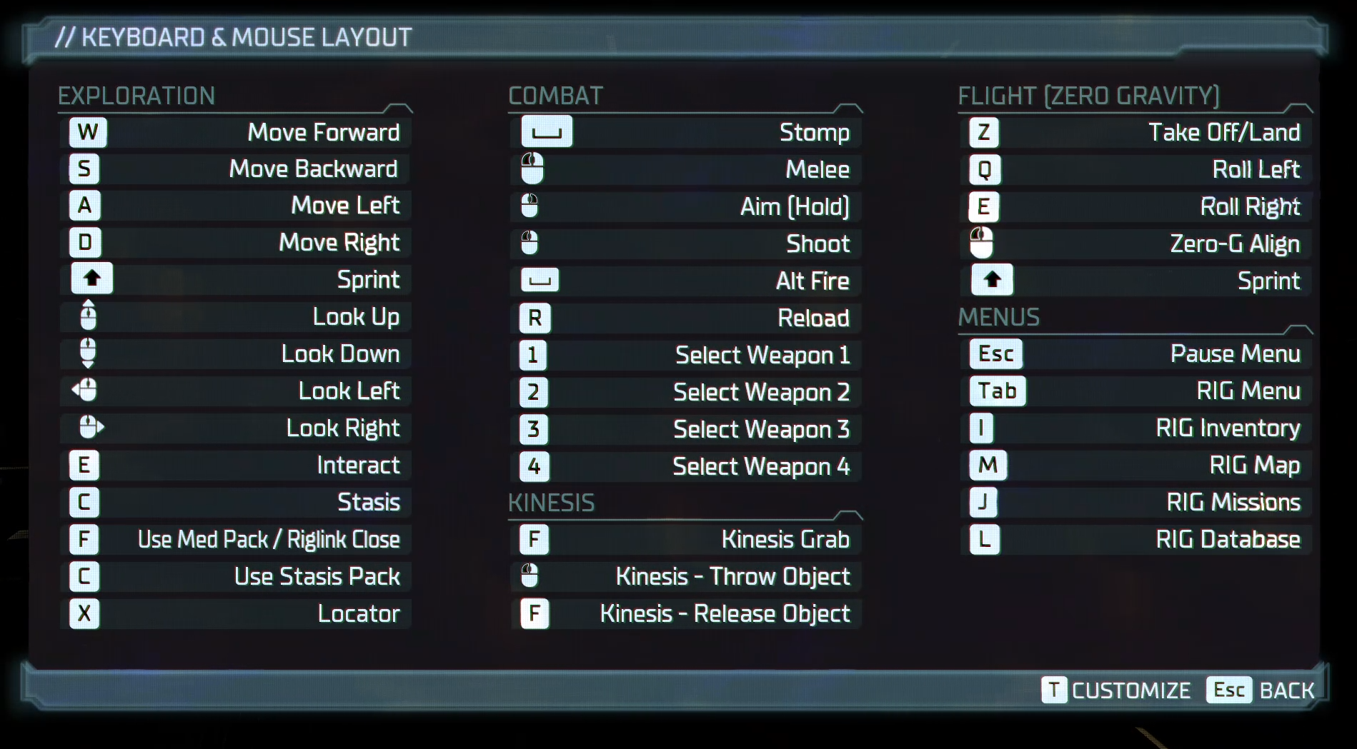 Dead Space Control Settings for PC - An Official EA Site