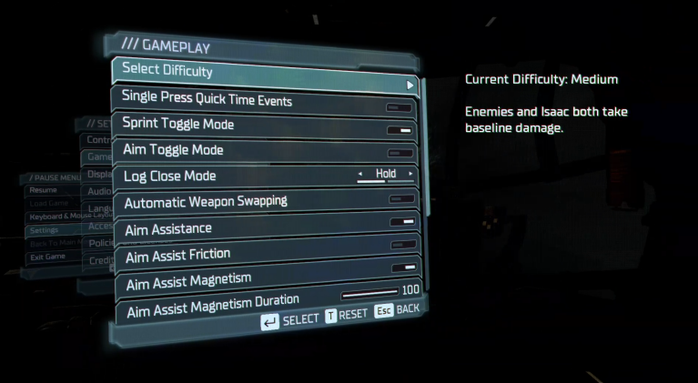 Dead Space Gameplay Settings For PC - An Official EA Site