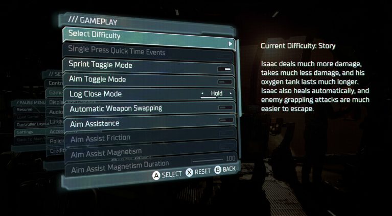 Dead Space Gameplay Settings For XBX - An Official EA Site