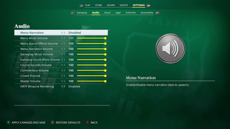 EA Sports PGA Tour Audio Settings For Xbox Series X - An Official EA Site