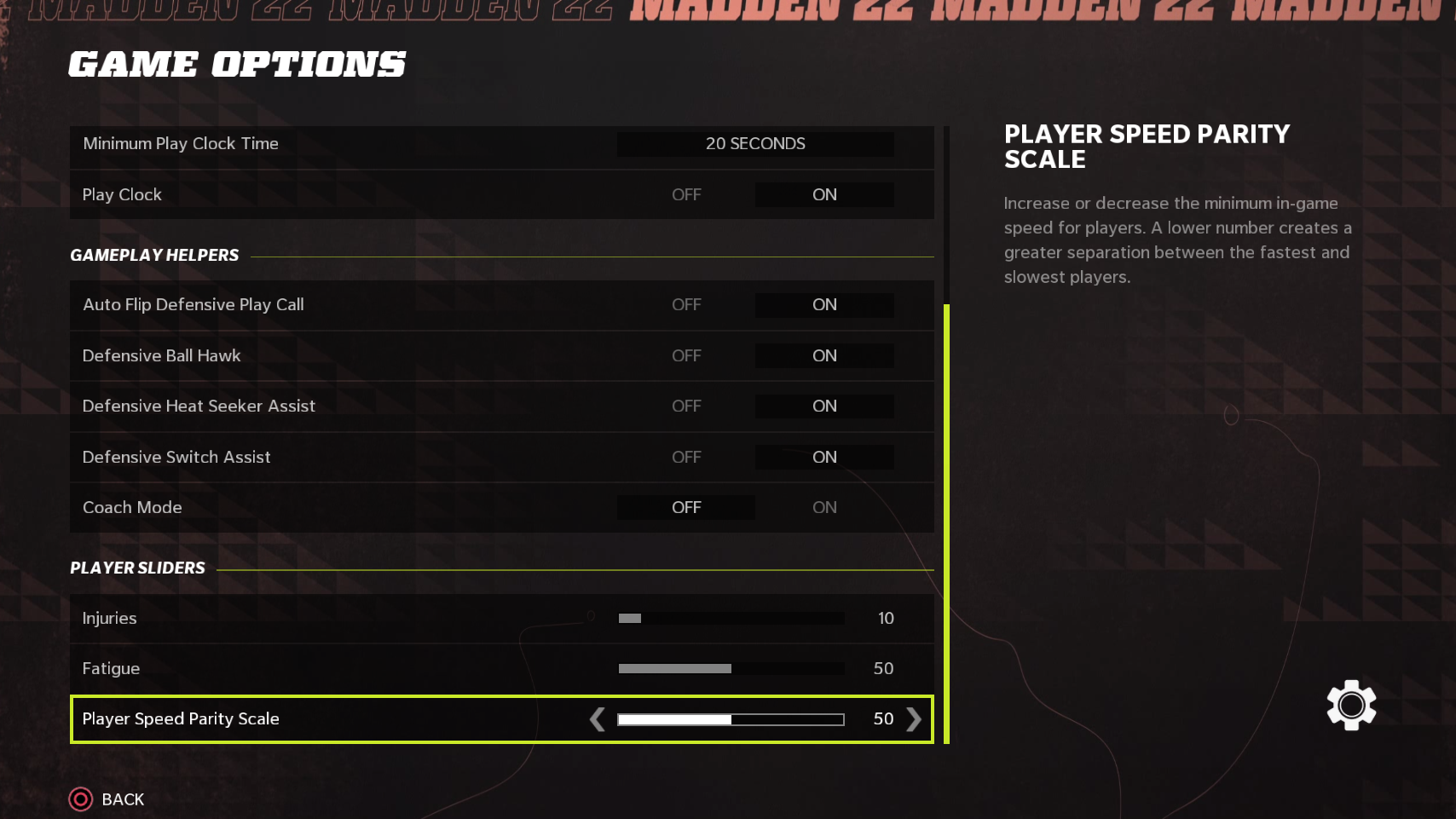 Madden NFL 22 Game Options Settings For PS4 - An Official EA Site
