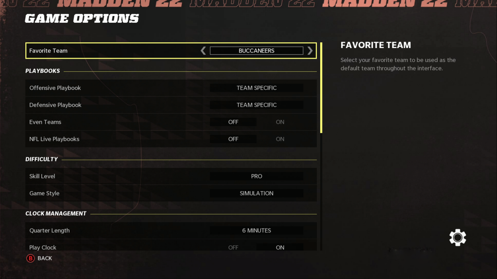 Madden NFL 22 Game Options Settings For Xbox One - An Official EA Site