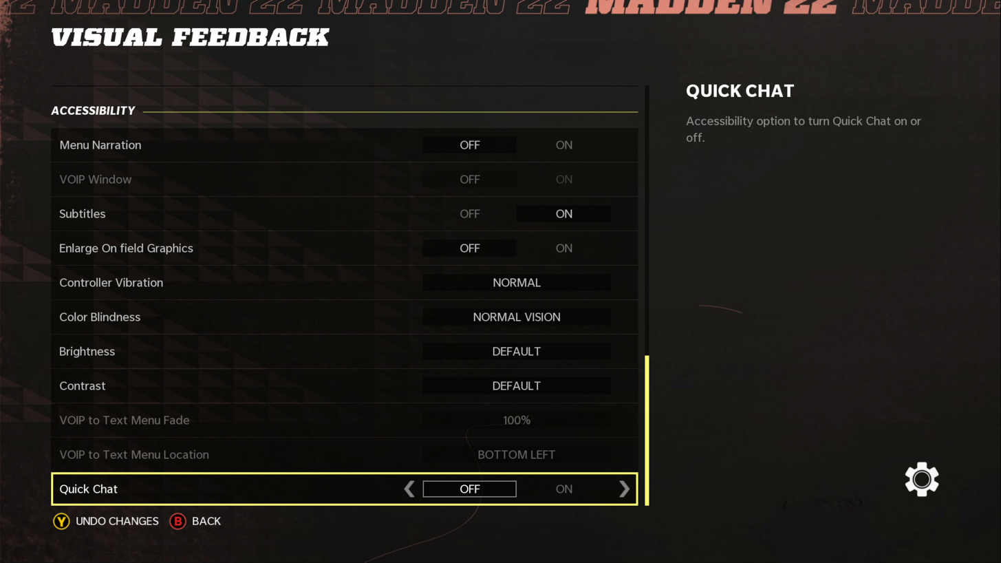 Madden NFL 22 Visual Feedback Settings For Xbox One - An Official EA Site