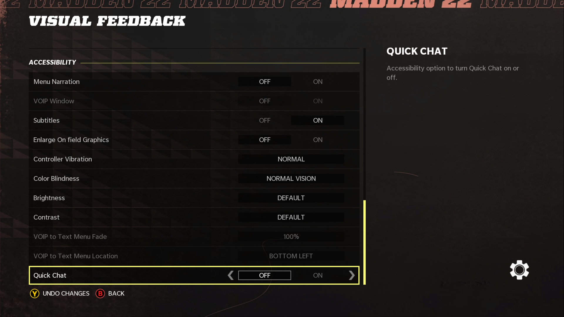 Madden NFL 22 Visual Feedback Settings For Xbox One - An Official EA Site