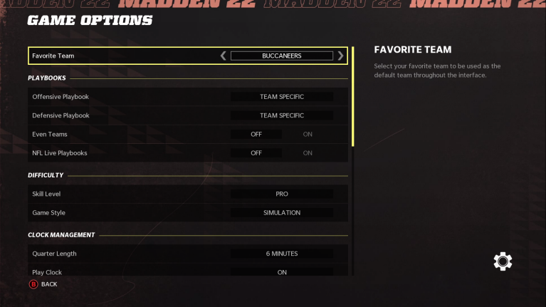 Madden NFL 22 Game Options Settings For Xbox Series X - An Official EA Site