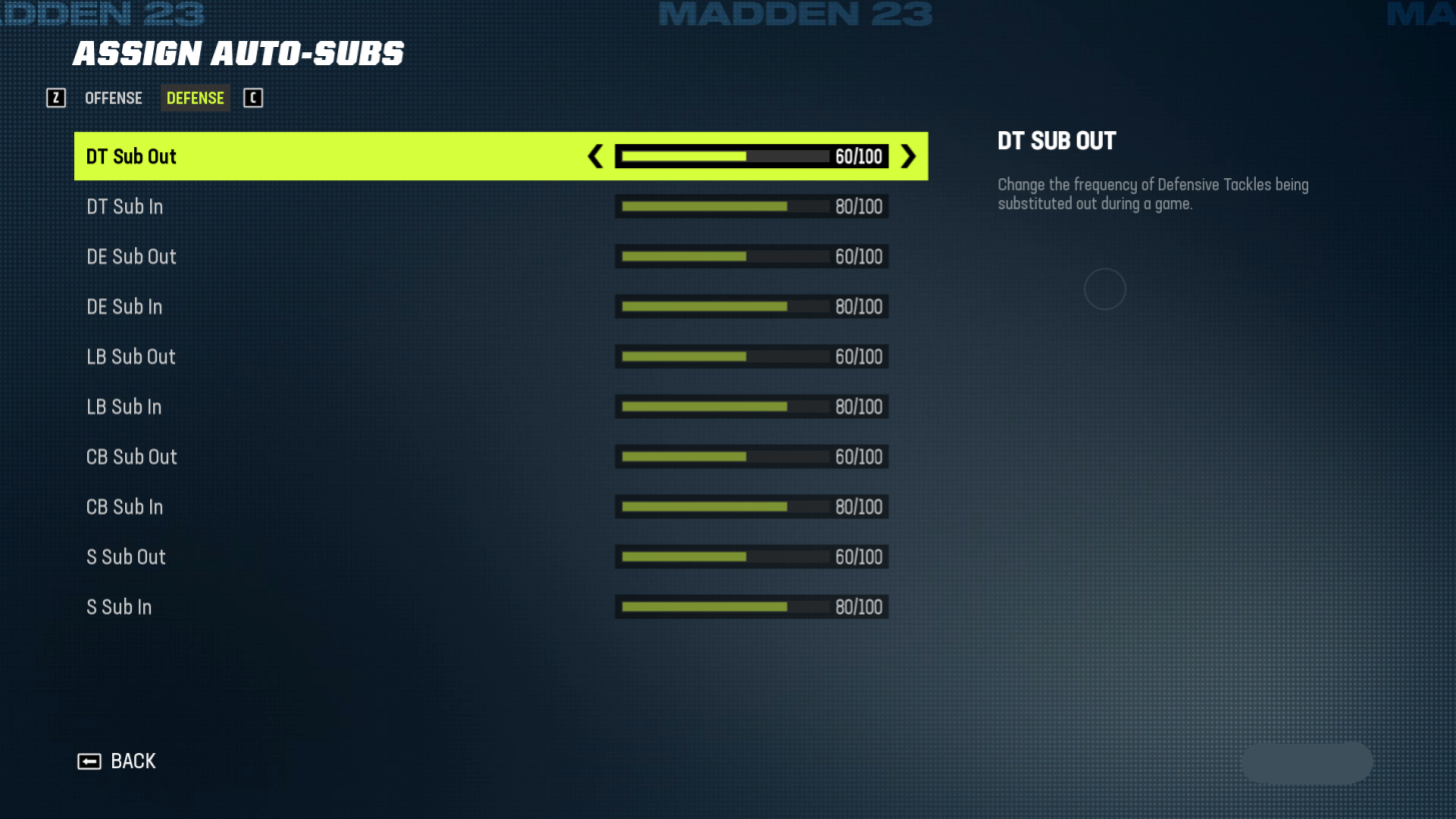 Madden NFL 23 Assign Auto Subs Settings For PC - An Official EA Site