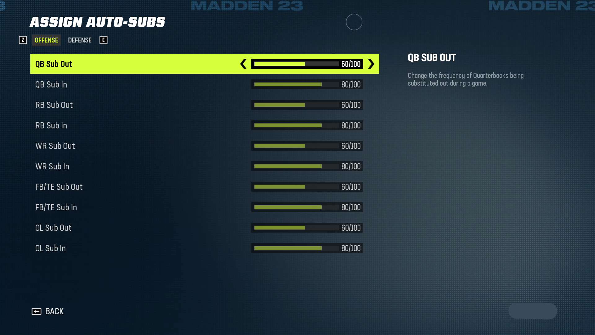 Madden NFL 23 Assign Auto Subs Settings For PC - An Official EA Site