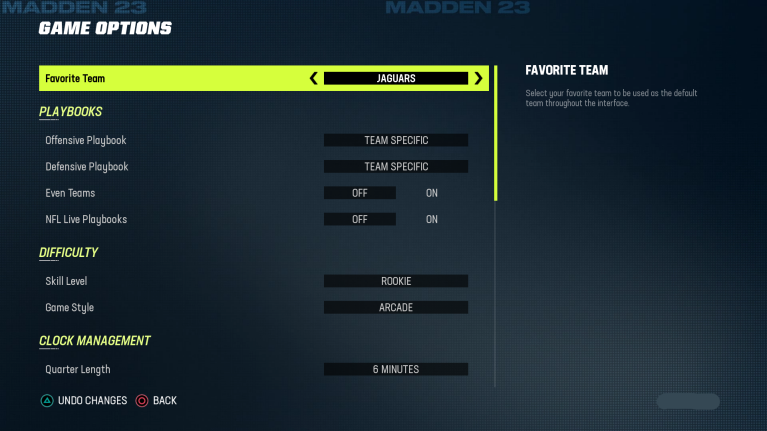 Madden NFL 23 CPU Game Options For PC - An Official EA Site
