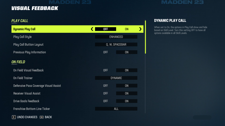 Madden NFL 23 Visual Feedback Settings For PC - An Official EA Site