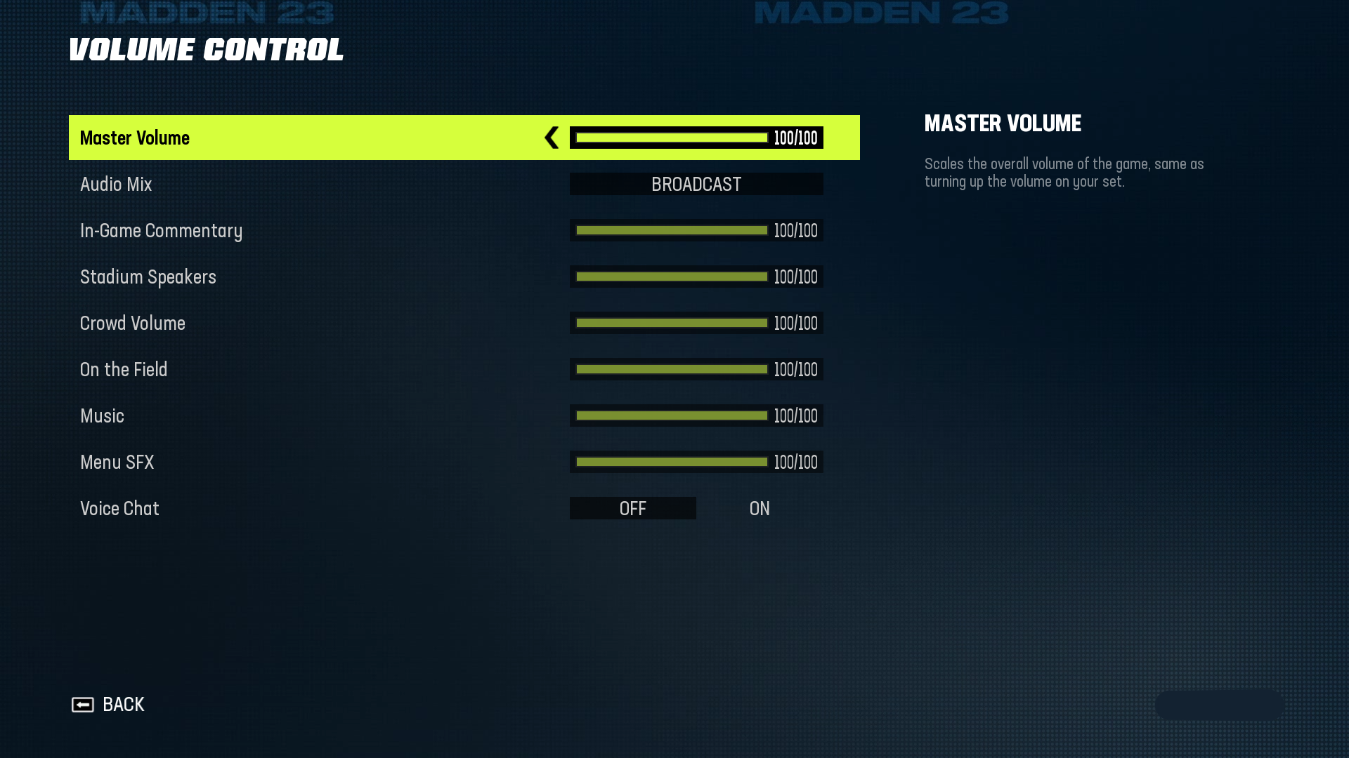 Madden NFL 23 Volume Settings For PC - An Official EA Site