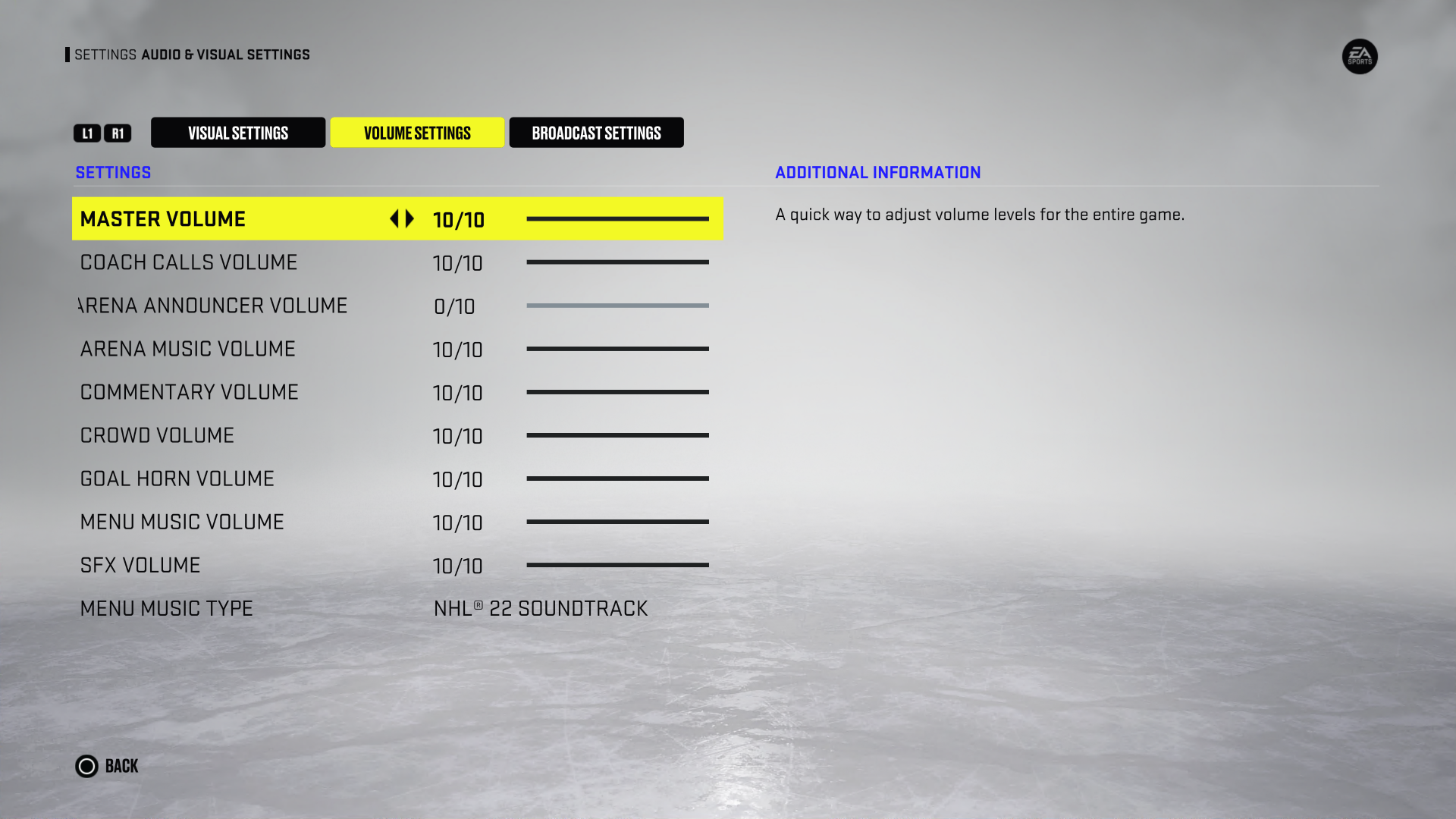 NHL 22 Audio/Visual Settings For PS4 - An Official EA Site