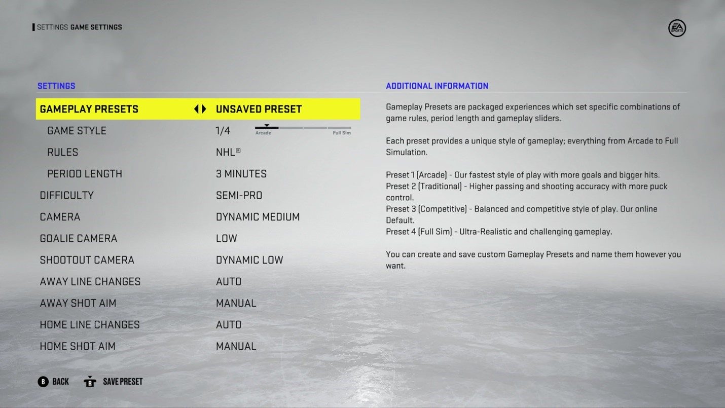 NHL 22 Game Settings For PS4 - An Official EA Site