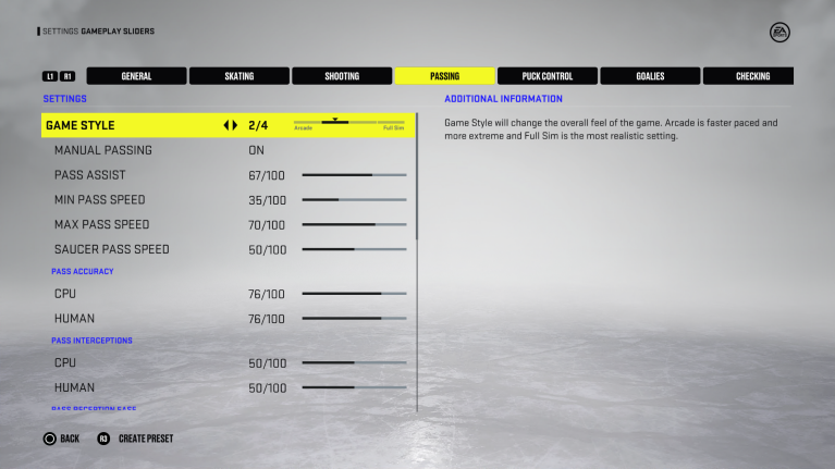 NHL 22 Gameplay Settings For PS4 - An Official EA Site