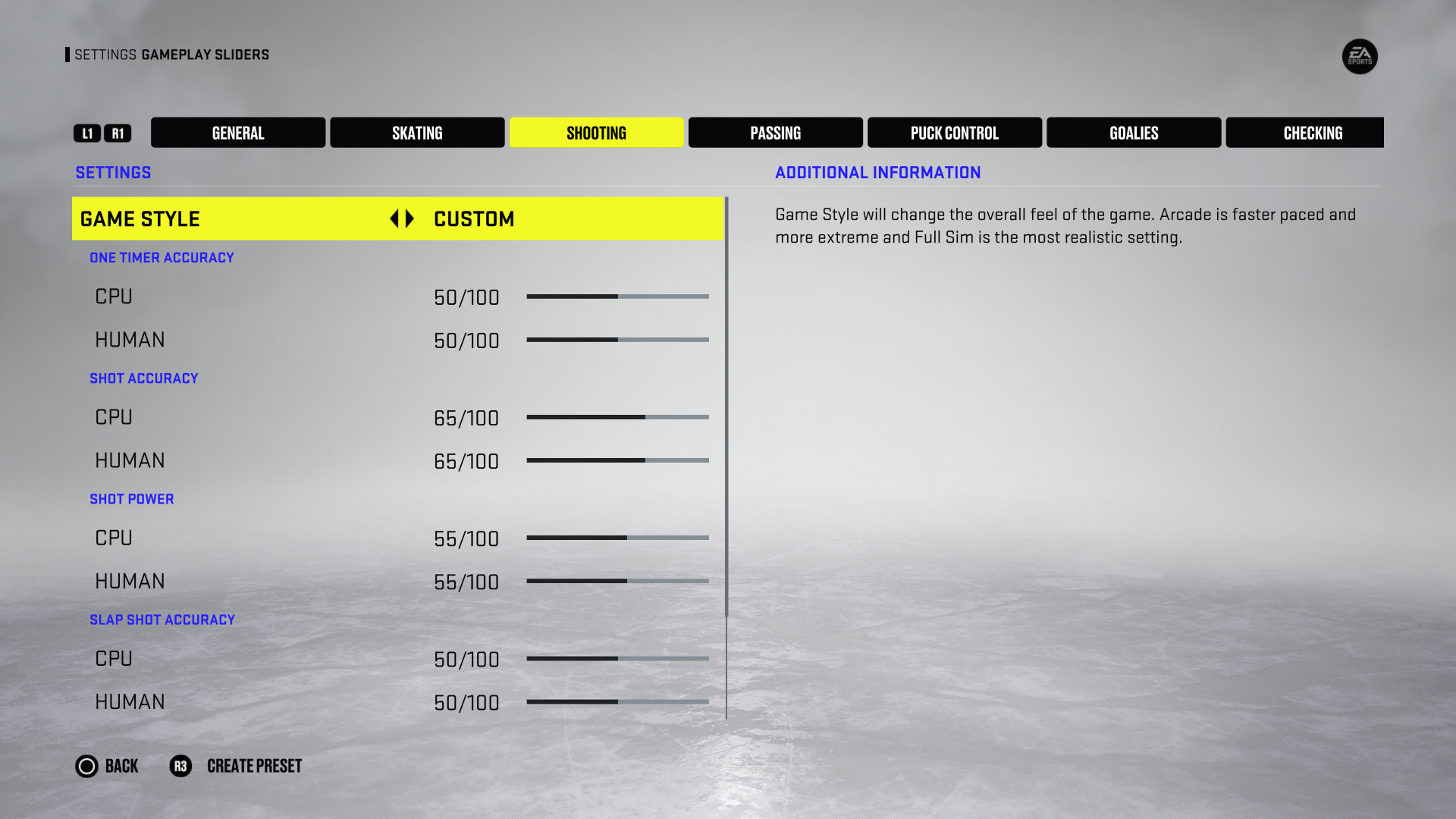 NHL 22 Gameplay Settings For PS5 - An Official EA Site