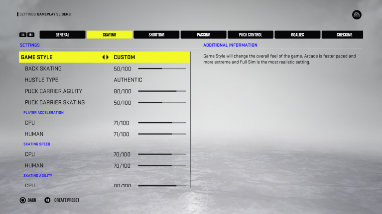 NHL 22 Gameplay Settings For PS5 - An Official EA Site