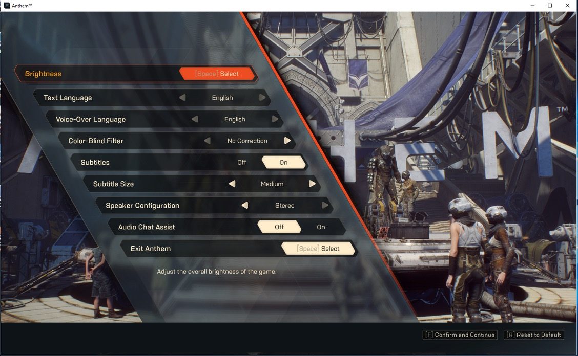 Anthem Accessibility Resources For PC - An Official EA Site