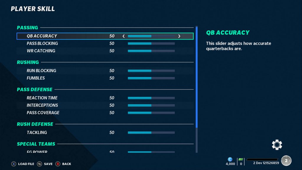 Madden NFL 21 Player Skill Settings For Xbox One