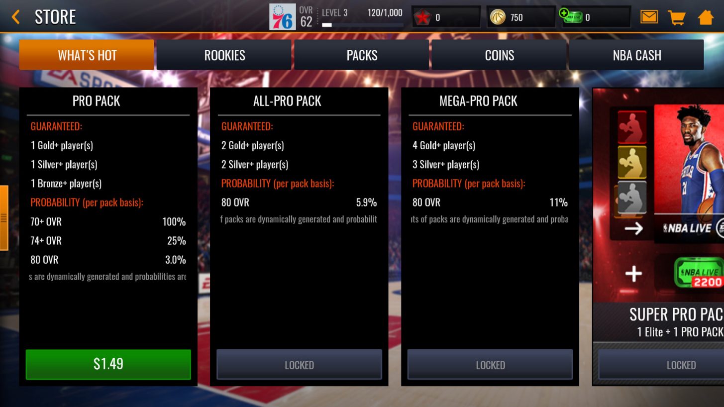 NBA LIVE Mobile Pack Probabilities Update